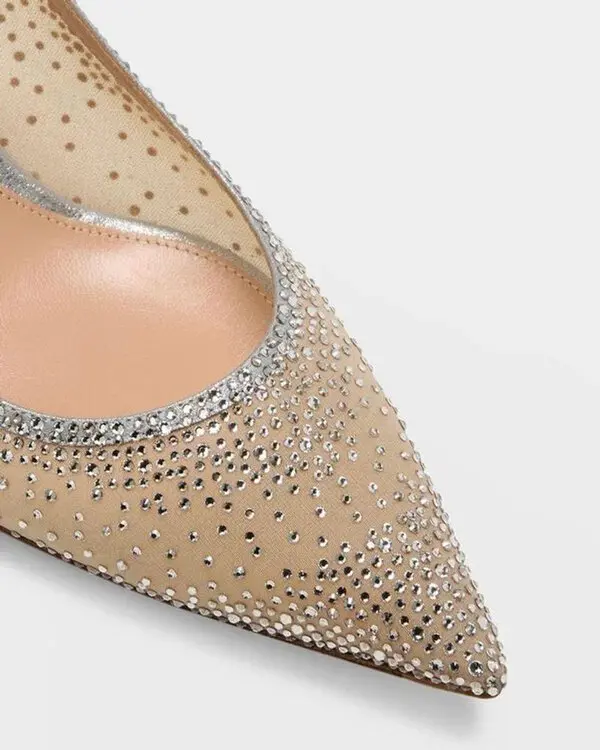 GIANVITO ROSSI Strass Organza Kitten-heel Slingback Pumps