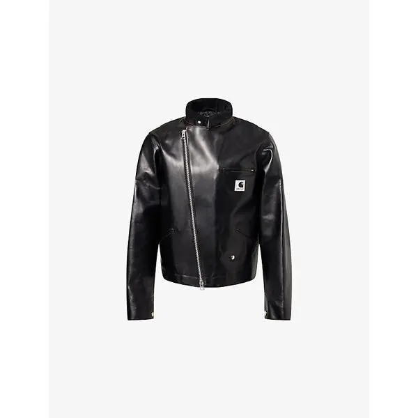Sacai X Carhartt Wip Asymmetric-Zip Leather Jacket - Black