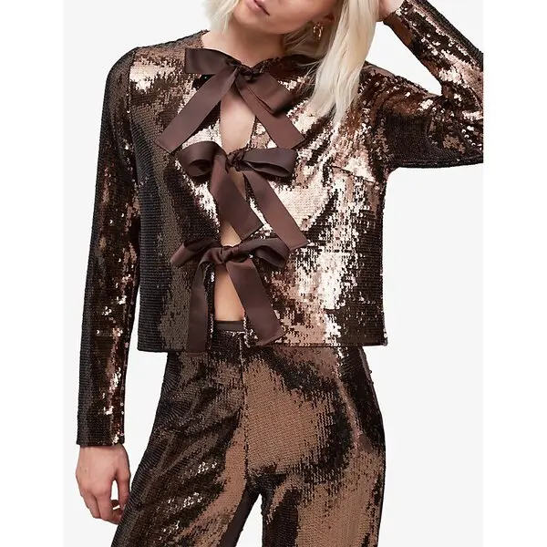 RO&ZO Sequin-embellished Jacket With Bow Detail