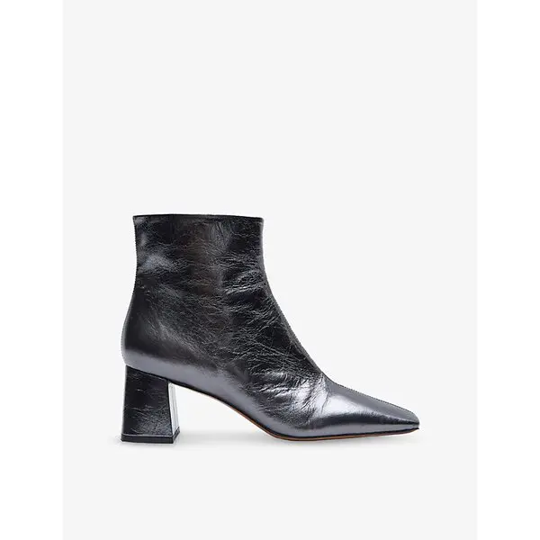JOSEPH Metallic Leather Heeled Ankle Boots - Anthracite