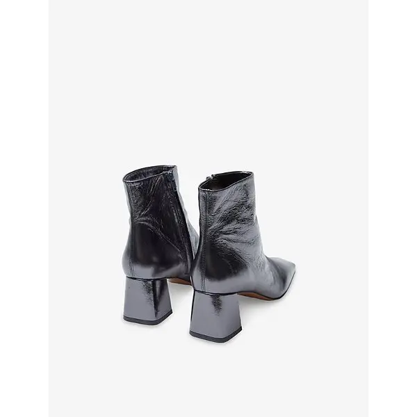 JOSEPH Metallic Leather Heeled Ankle Boots - Anthracite