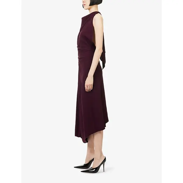 Victoria Beckham Backless Scarf Midi Dress in Merlot