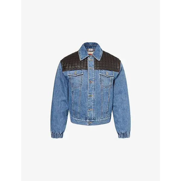 Bottega Veneta Leather-panel Denim-down Jacket