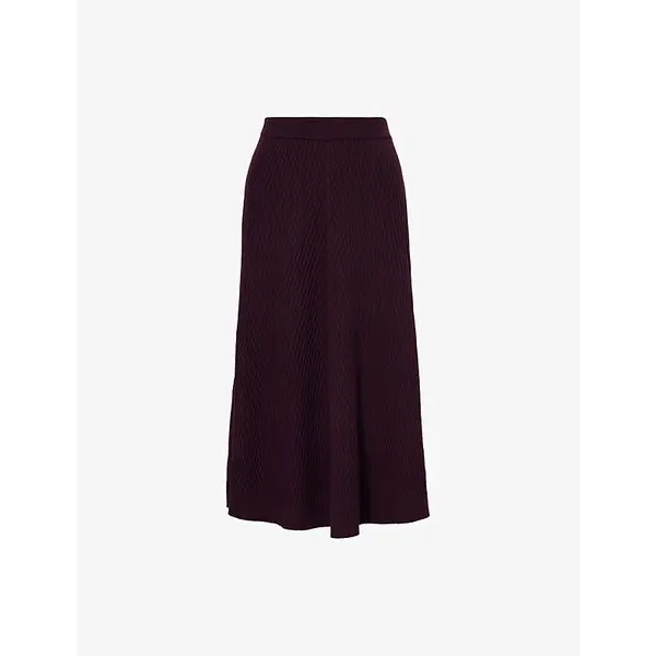 Victoria Beckham Ribbed Flared Wool Midi Skirt