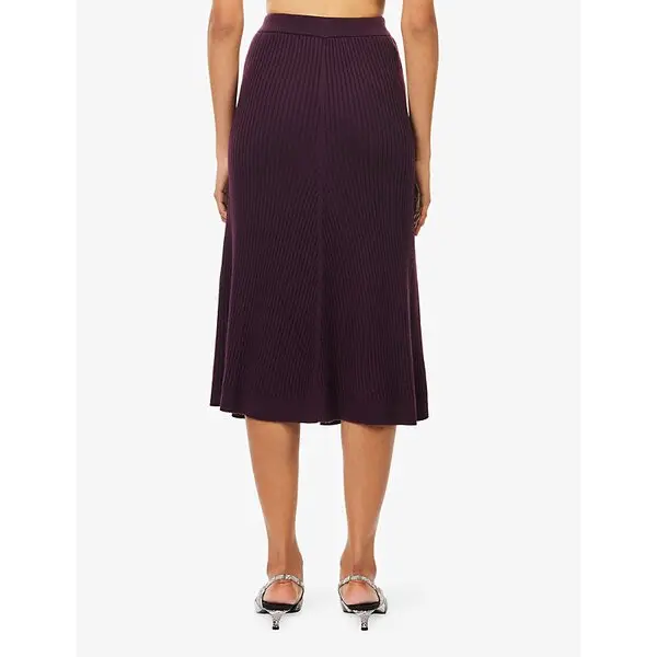 Victoria Beckham Ribbed Flared Wool Midi Skirt