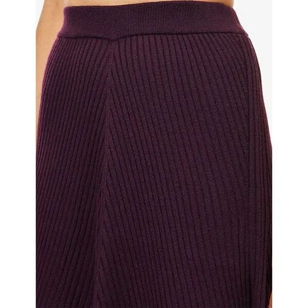 Victoria Beckham Ribbed Flared Wool Midi Skirt