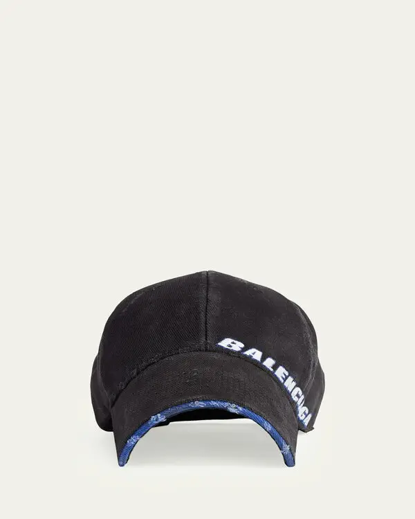 Balenciaga Cotton Drill Distressed Logo Baseball Cap - Black