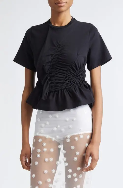 Cecilie Bahnsen Ace Smocked Jersey Peplum T-shirt - Black