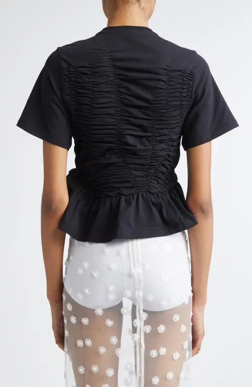 Cecilie Bahnsen Ace Smocked Jersey Peplum T-shirt - Black