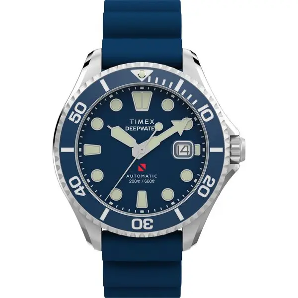 TIMEX® Deepwater Meridian Automatic Rubber Strap Watch - Blue