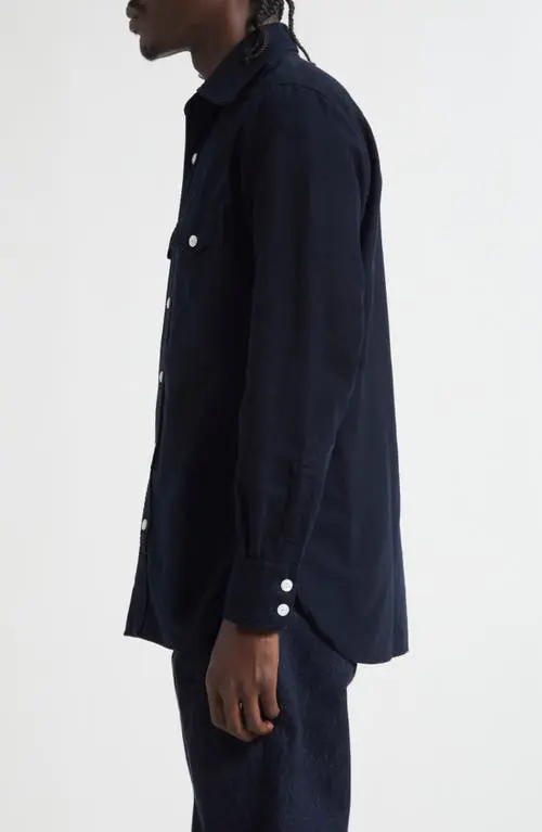 DRAKE'S Cotton Moleskin Western Shirt - Navy