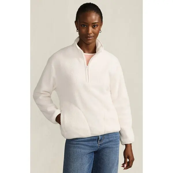 LANDS' END Half Zip High Pile Fleece Pullover - Ivory