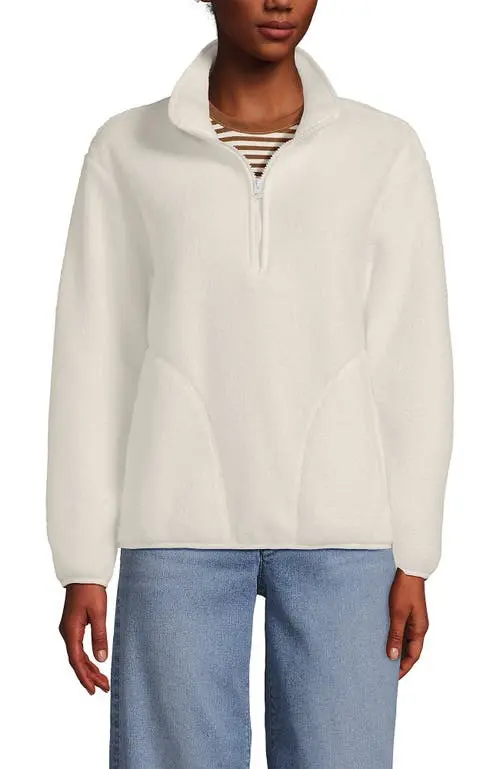 LANDS' END Half Zip High Pile Fleece Pullover - Ivory