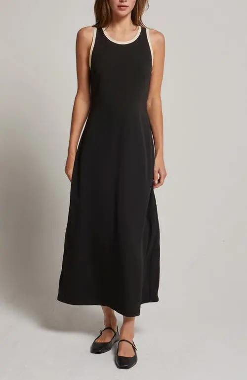 CRESCENT Suede Trim Chiffon Maxi Dress - Black