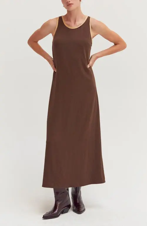 CRESCENT Suede Trim Chiffon Maxi Dress - Brown