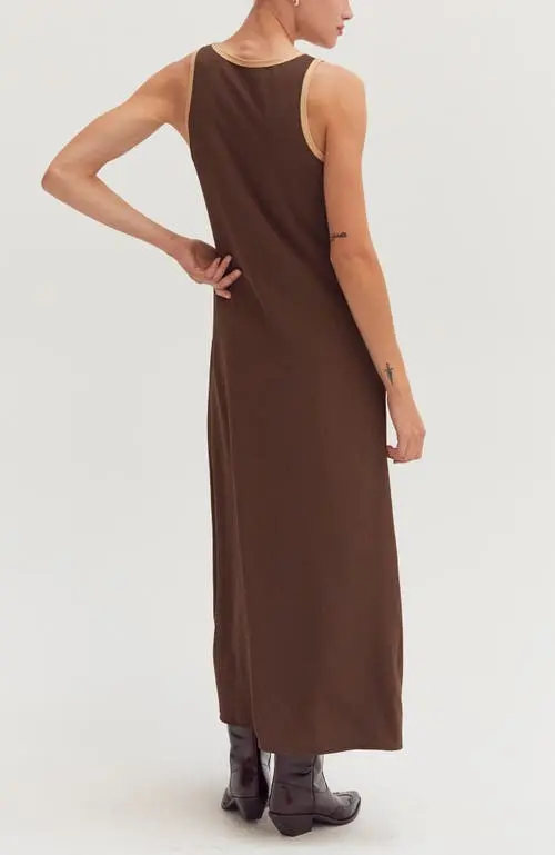 CRESCENT Suede Trim Chiffon Maxi Dress - Brown