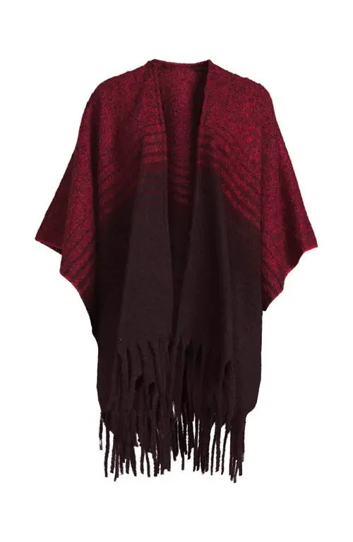 LANDS' END Brushed Boucle Ruana - Burgundy/red Ombre