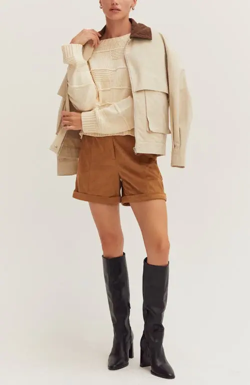 CRESCENT Suede Cuffed Hem High-waisted Shorts