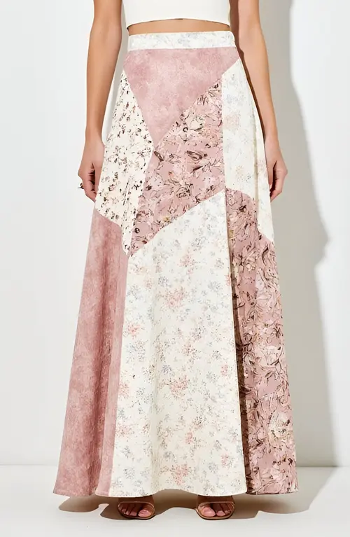 MODENAIRE Chevron Panel Maxi Skirt - Patchwork Floral