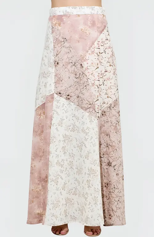 MODENAIRE Modaire Chevron Panel Floral Print Maxi Skirt