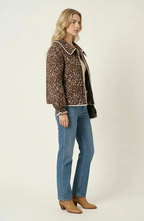 MODENAIRE Button-front Leopard Jacket With Contrast Trim