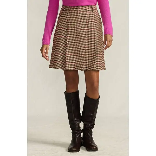 LANDS' END Flannel Pleated Mini Skirt - Champagne/brown Plaid