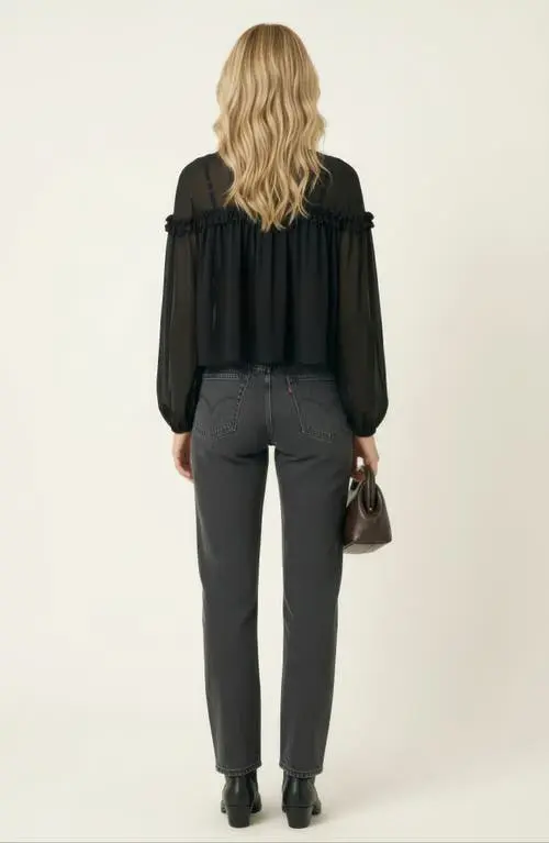MODENAIRE Sheer Long Sleeve Ruffled Blouse