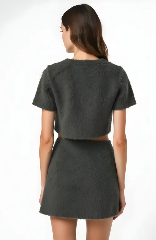 MODENAIRE Fuzzy Knit Crop Top And Mini Skirt Set