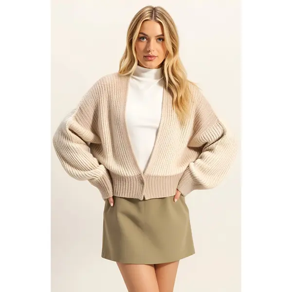 MODENAIRE Ribbed Knit Drop Shoulder Cardigan
