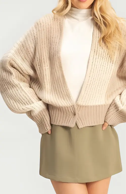 MODENAIRE Ribbed Knit Drop Shoulder Cardigan