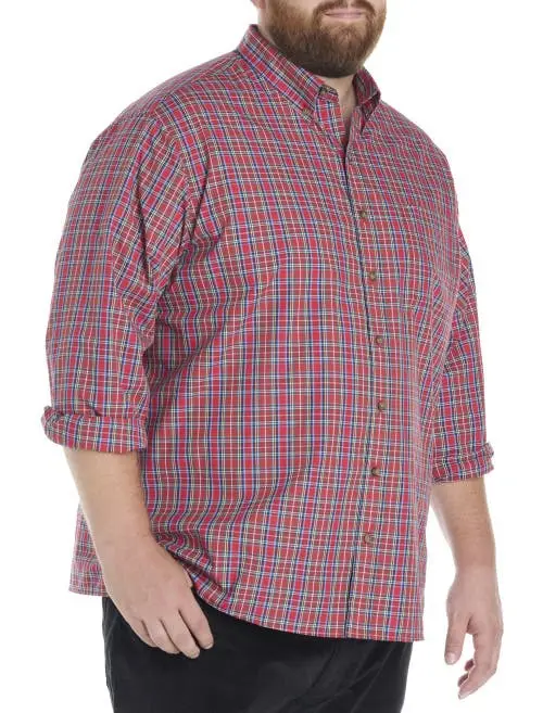 HARBOR BAY BY DXL Big & Tall Easy-care Small Plaid Sport Shirt - Red