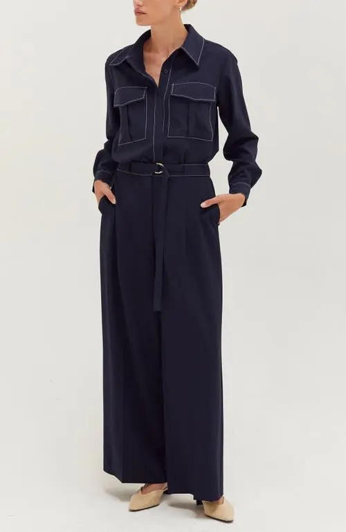 CRESCENT Contrast Stitch Belted Trousers