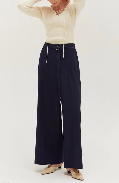 CRESCENT Contrast Stitch Belted Trousers