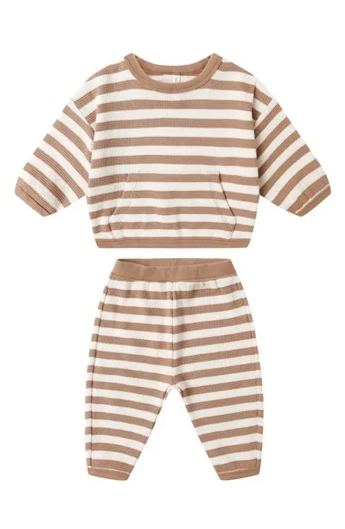 QUINCY MAE Stripe Waffle Knit Organic Cotton Sweatshirt & Joggers Set - Spice