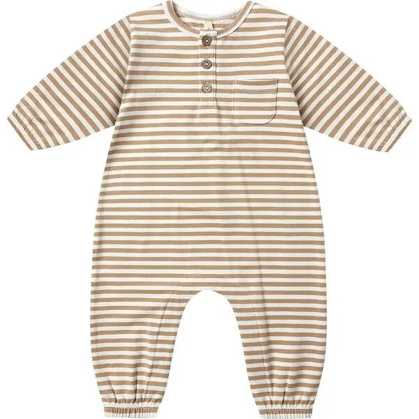 QUINCY MAE Stripe Stretch Organic Cotton Romper - Brown