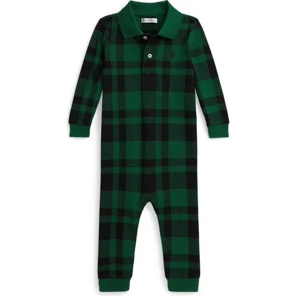 Ralph Lauren Plaid Cotton Romper - Green Multi