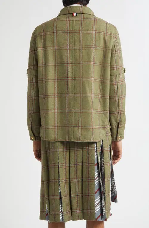 Thom Browne Plaid Wool Utility Shirt Jacket With Armbands
