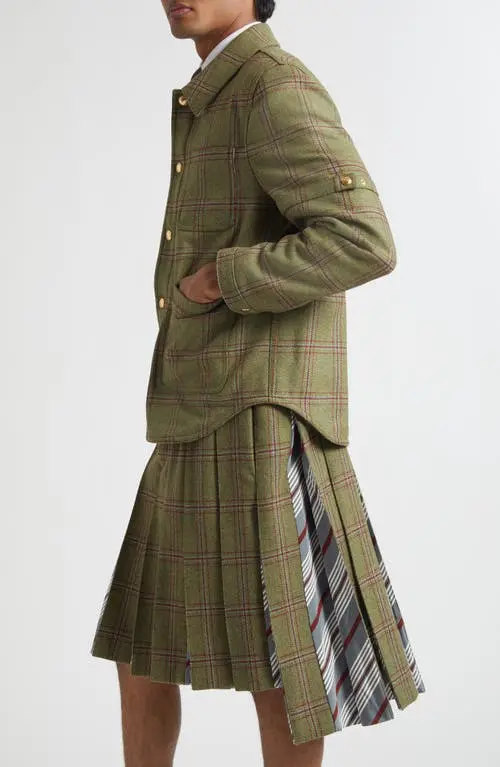 Thom Browne Plaid Wool Utility Shirt Jacket With Armbands