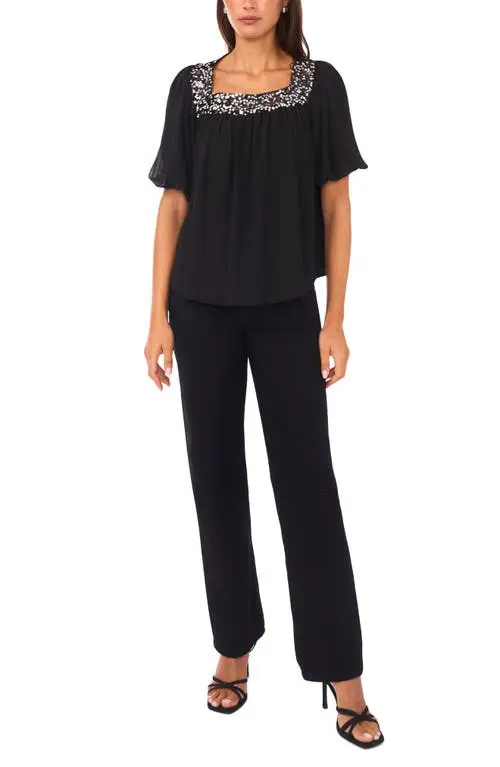 Vince Camuto Sequin Trim Puff Sleeve Top
