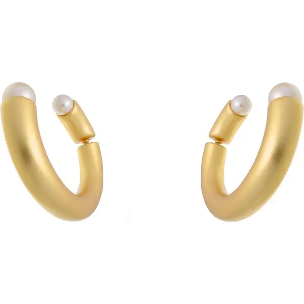 REISS Anais Curve Faux Pearl Hoop Earrings - Gold Tone/pearl