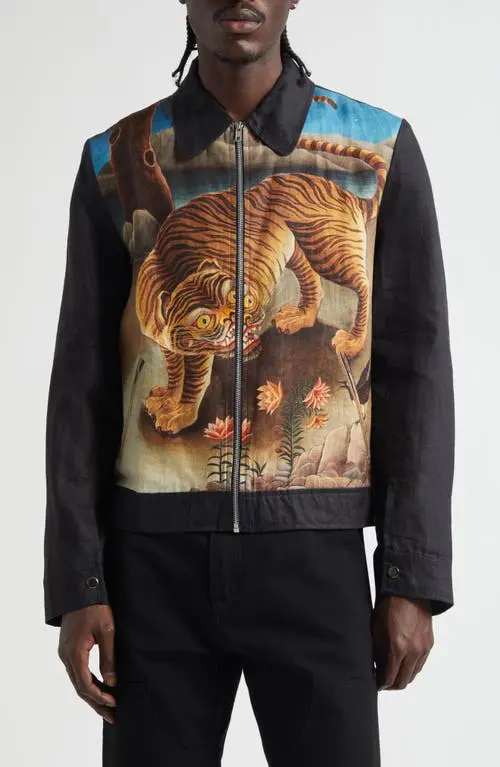 ENDLESS JOY Tiger Magpie Linen Blouson Jacket