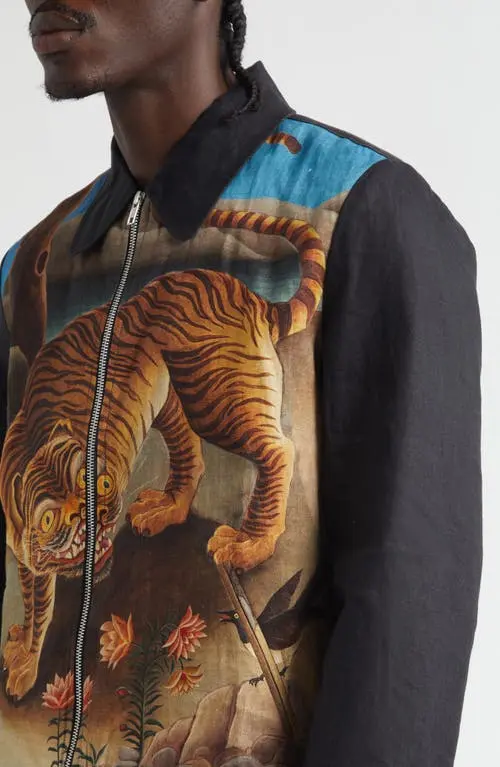 ENDLESS JOY Tiger Magpie Linen Blouson Jacket