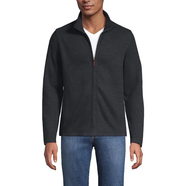 LANDS' END Bedford Rib Full Zip - Dark Charcoal Heather