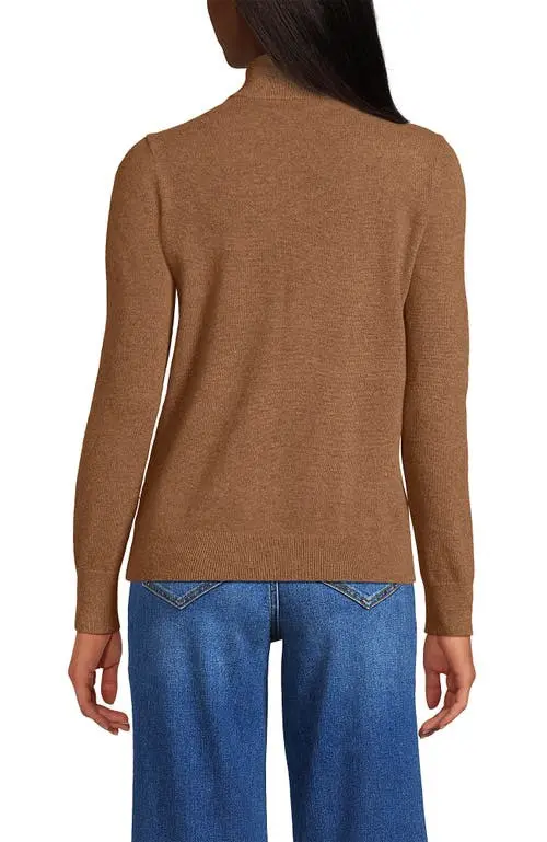 LANDS' END Cashmere Quarter-zip Sweater - Fresh Nutmeg Heather/camel Pop