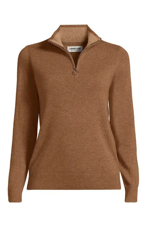 LANDS' END Cashmere Quarter-zip Sweater - Fresh Nutmeg Heather/camel Pop