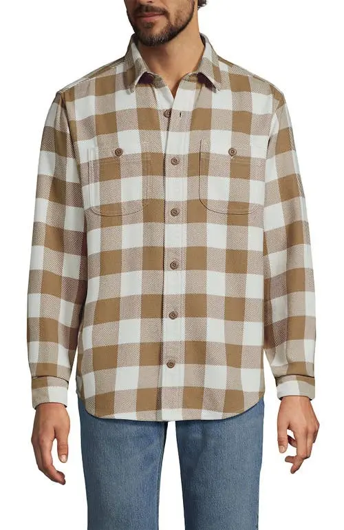 LANDS' END Authentic Flannel Shirt With Corduroy Collar - Ivory/rich Camel Buffalo Check