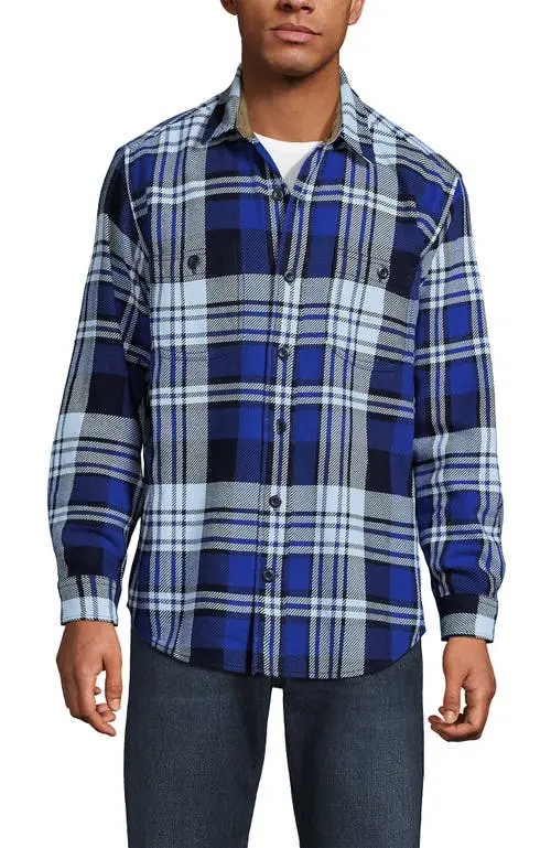 LANDS' END Authentic Flannel Shirt With Corduroy Collar - Navy/vibrant Lapis Plaid