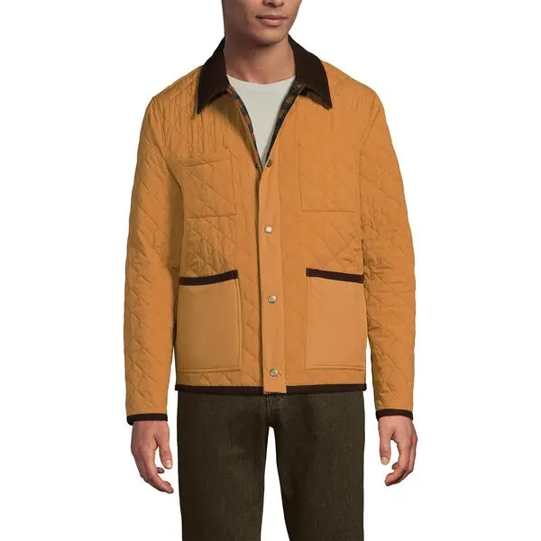 LANDS' END Reversible Insulated Barn Jacket - Canyon Camel/buffalo Check