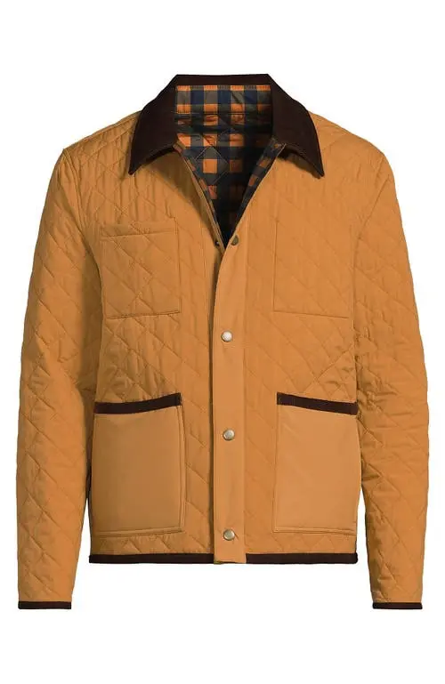 LANDS' END Reversible Insulated Barn Jacket - Canyon Camel/buffalo Check