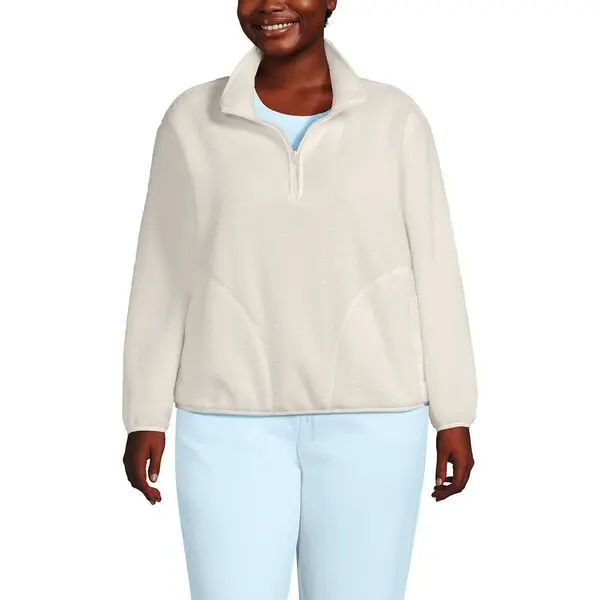 LANDS' END Half Zip High Pile Fleece Pullover - Ivory